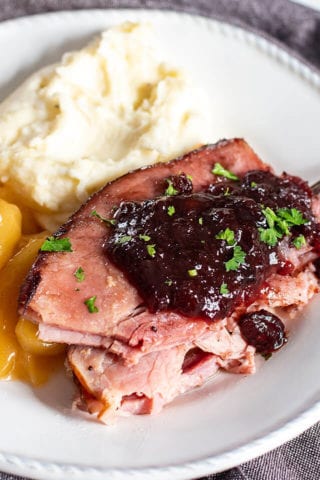 Cranberry Glazed Ham Recipe {Easy Sweet & Spicy Baked Ham Glaze}