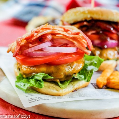 Barbecue Bacon Cheeseburgers {Easy Unique Burger Recipe with Bacon}