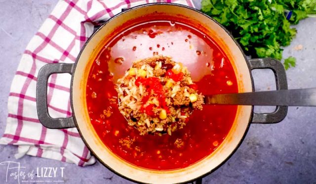Beefy Mexican Rice Soup {with Tomatoes, Beans and Corn - Ready in 60!}