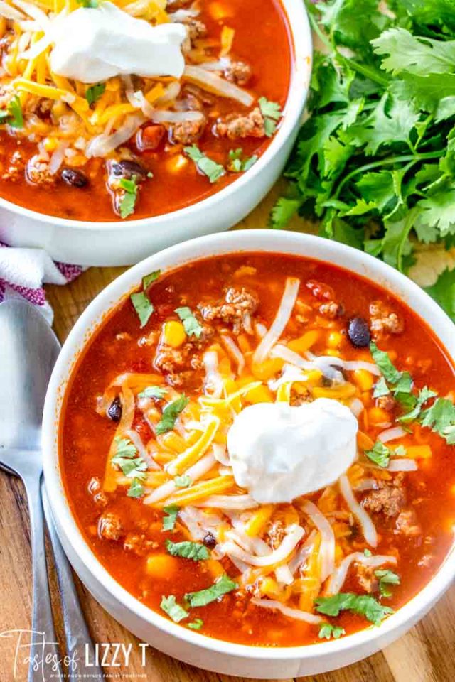 Beefy Mexican Rice Soup {with Tomatoes, Beans and Corn - Ready in 60!}