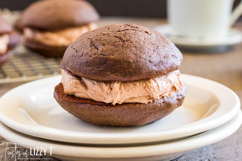 Mocha Whoopie Pies with Mocha Buttercream Filling | Tastes of Lizzy T
