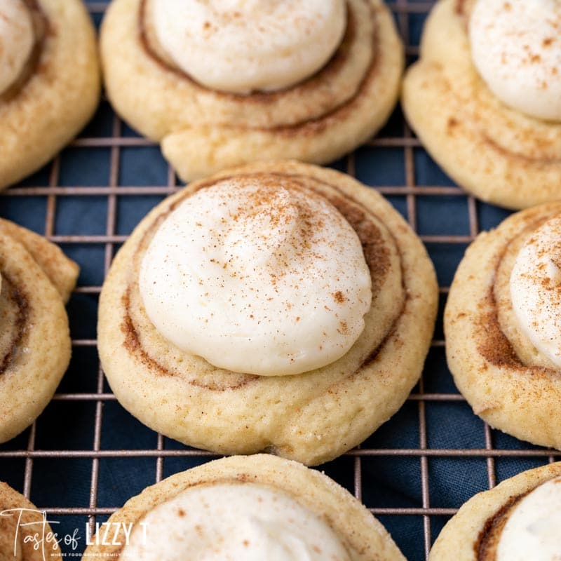 Soft Cinnamon Roll Cookies with Frosting | Tastes of Lizzy T