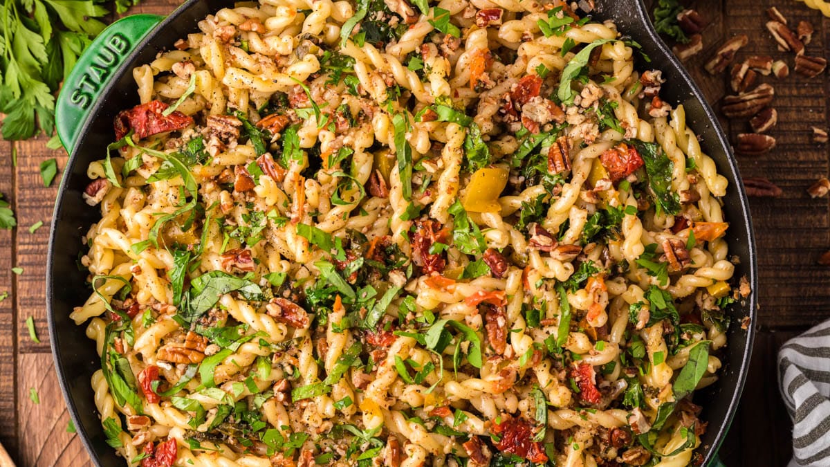 Pecan Pasta with Sun Dried Tomatoes | Tastes of Lizzy T