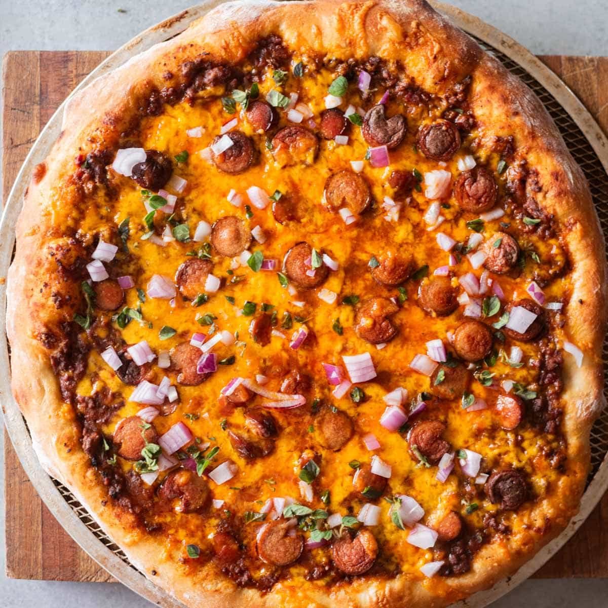 Chili Pizza with Hot Dogs | Tastes of Lizzy T