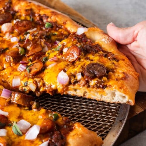 Chili Pizza with Hot Dogs | Tastes of Lizzy T