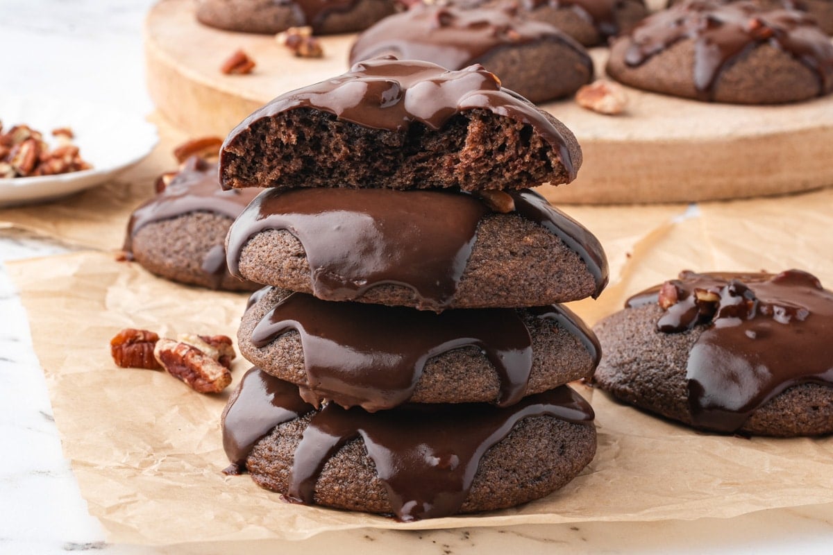 Texas Sheet Cake Cookies with Chocolate Ganache Glaze