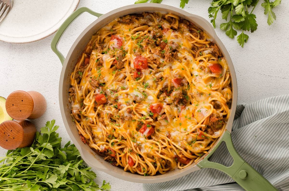 Taco Spaghetti in One Pot with Fire Roasted Tomatoes